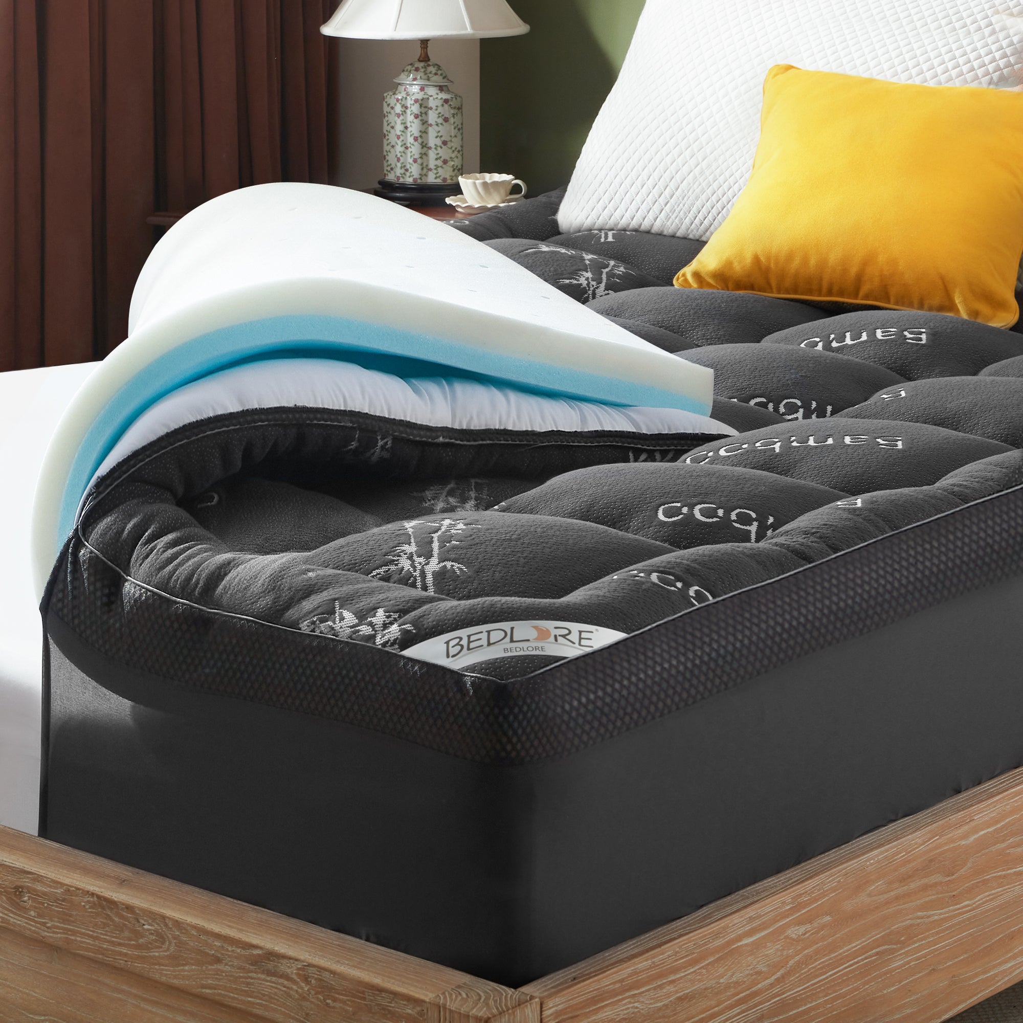 Bedlore® Bamboo Cooling Mattress Topper with 4'' Dual Memory Foam – BEDLORE